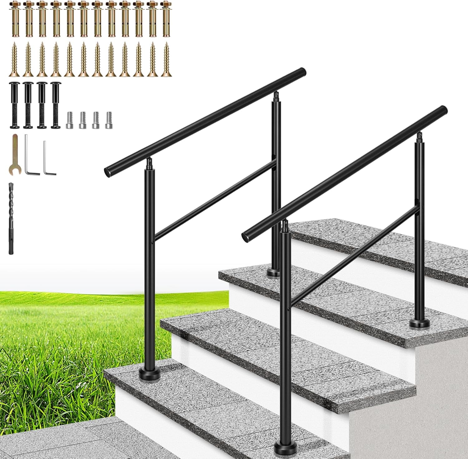 SPECSTAR 2-Pack Outdoor Handrails, 3-4 Steps Wrought Iron Railing ...