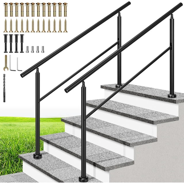 SPECSTAR 2-Pack Outdoor Handrails, 5-6 Steps Wrought Iron Railing ...