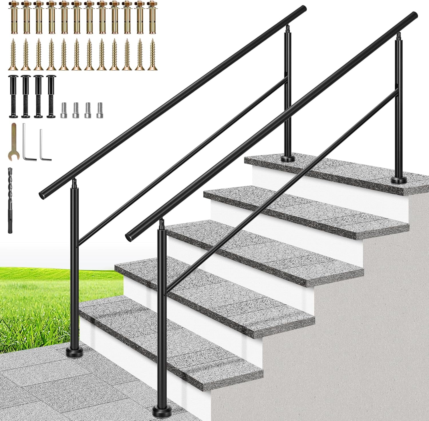 SPECSTAR 2-Pack Outdoor Handrails, 6-7 Steps Wrought Iron Railing ...
