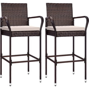 SPECSTAR High Height Outdoor Wicker Bar Stools Set of 2, Patio Rattan ...