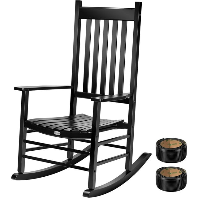 SPECSTAR Oversized Wooden Rocking Chair with Anti-Slip Strips for Noise ...