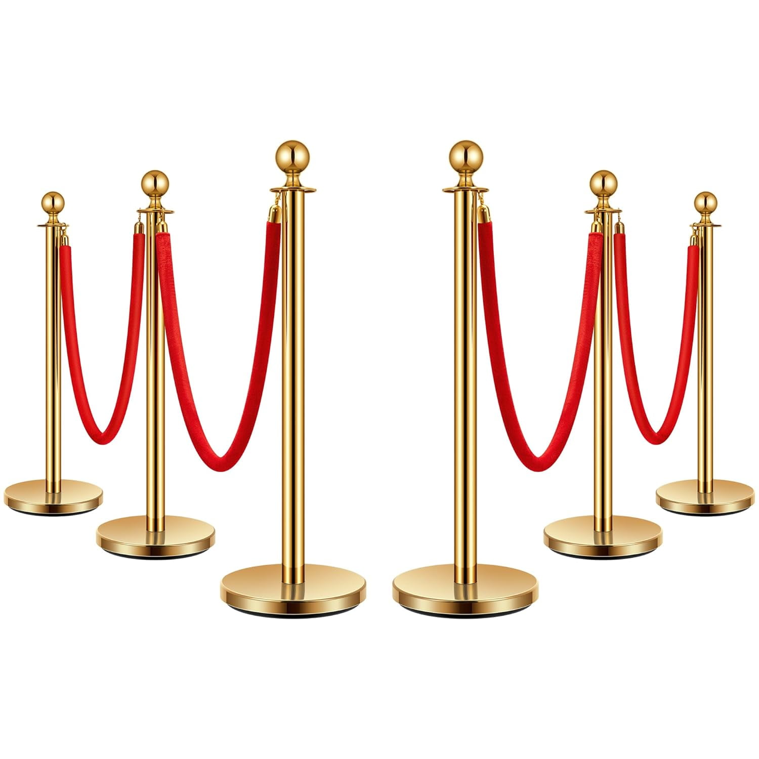 SPECSTAR Stainless Steel Stanchion Post Queue 6PCS Pole w/ 4 Red Velvet ...