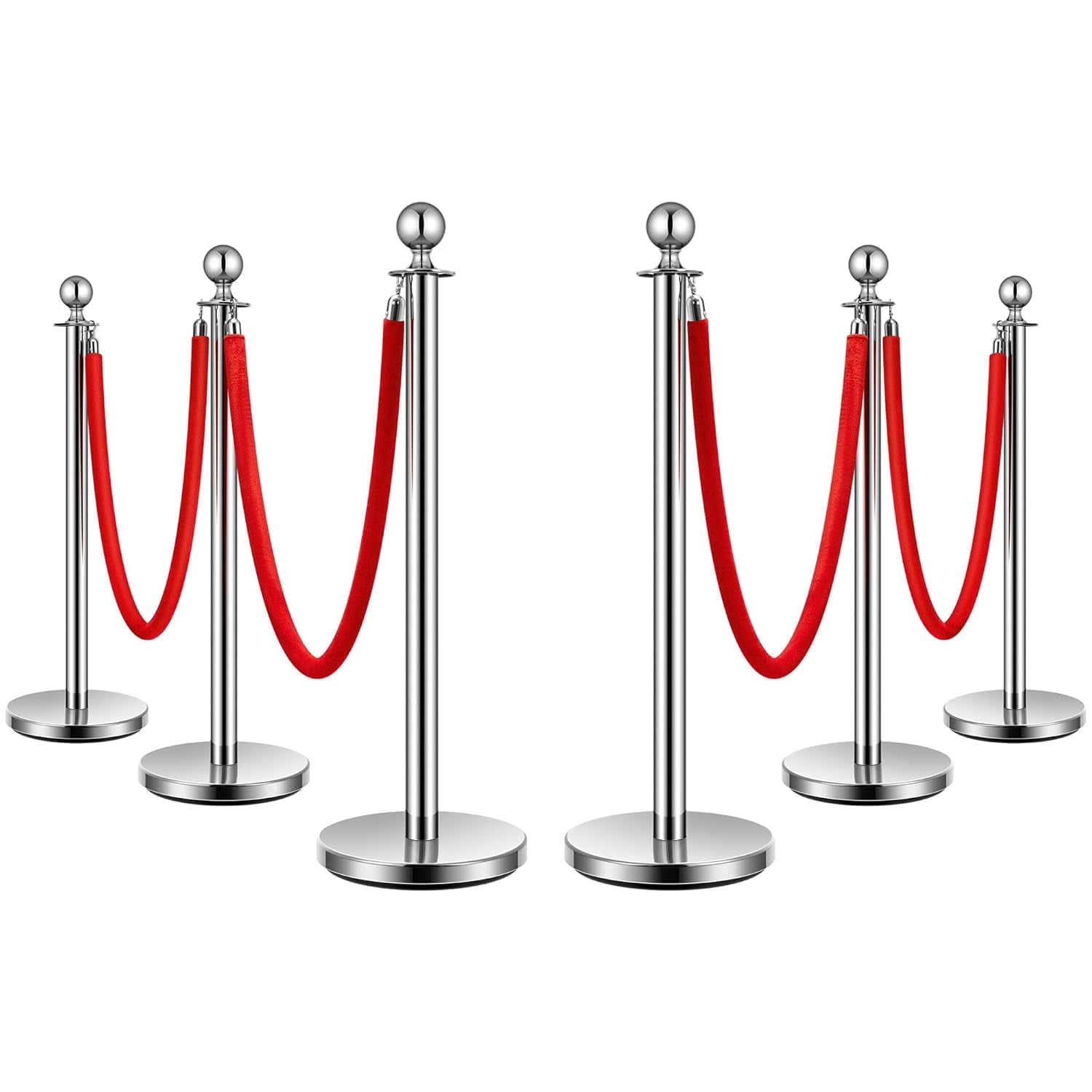 SPECSTAR Stainless Steel Stanchion Post Queue 6PCS Pole w/ 4 Red Velvet ...