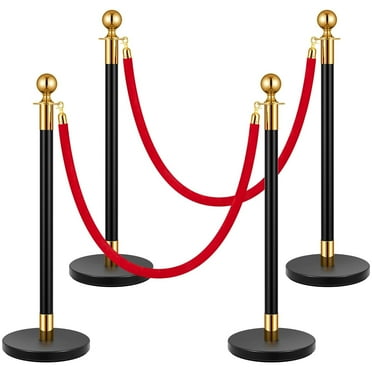 VEVOR Gold Stanchion Posts 4pcs, 38 inch Red Velvet Rope, Stainless Steel Crowd Control Barriers ...