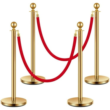 SPECSTAR Stainless Steel Stanchion Post Queue 6PCS Pole w/ 4 Red Velvet ...