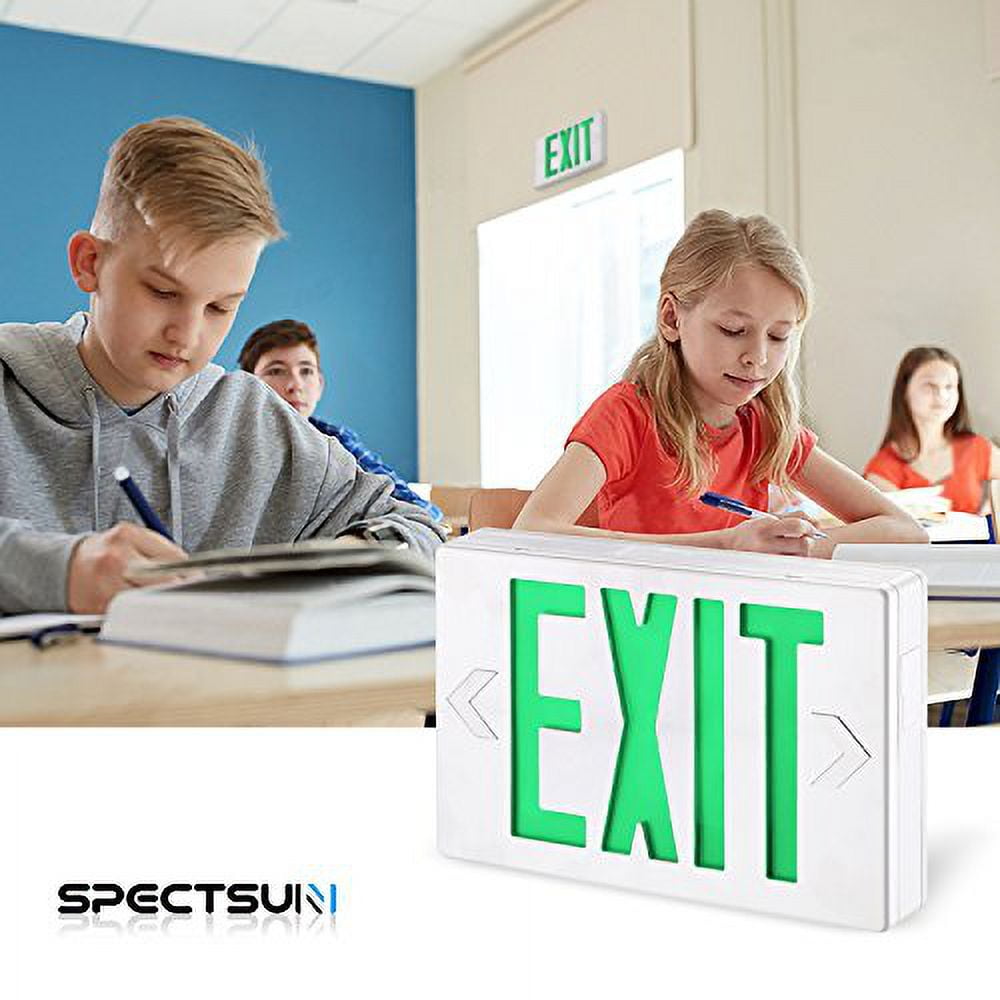 SPECTSUN 2PACK Led Exit Sign light with Battery Backup, Hardwired Green ...