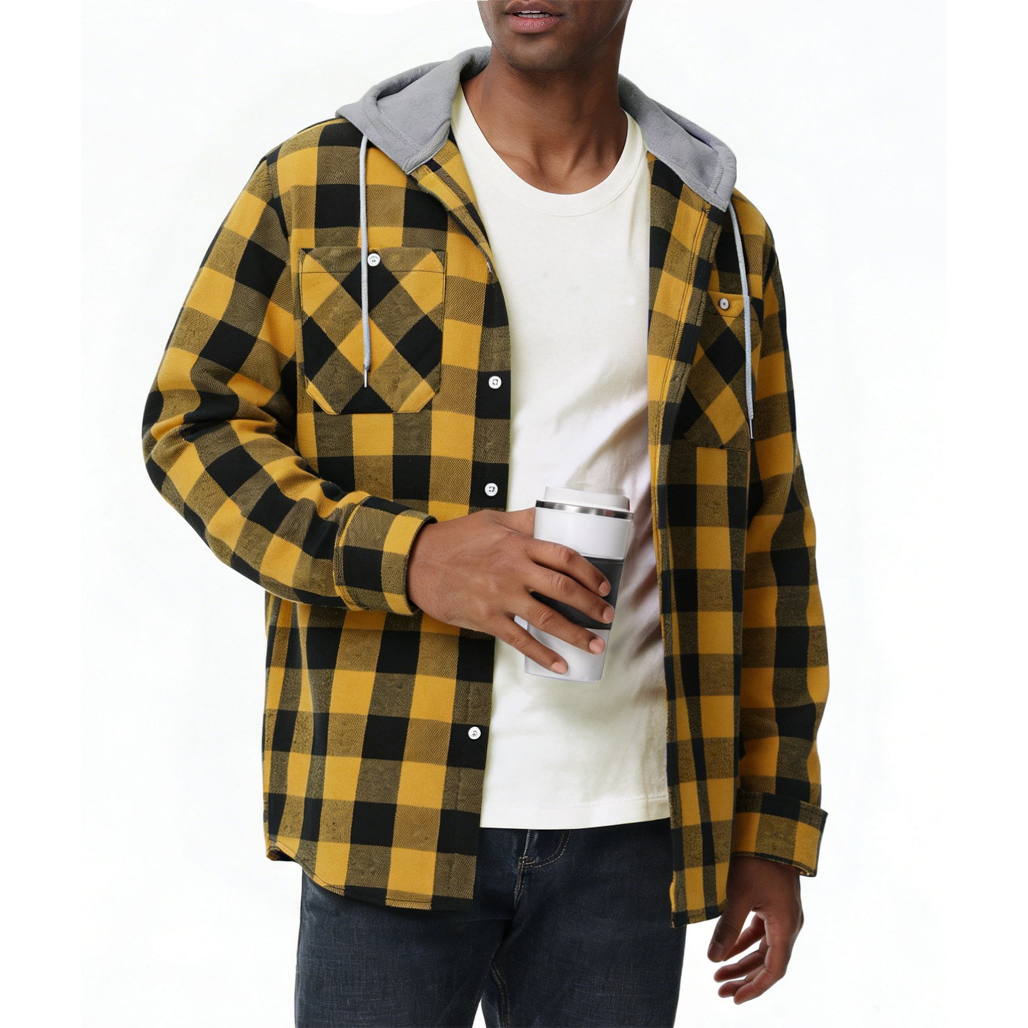 SPEEDRUN Men Casual Button Down Flannel Hoodies, Light Men's & Big Men ...
