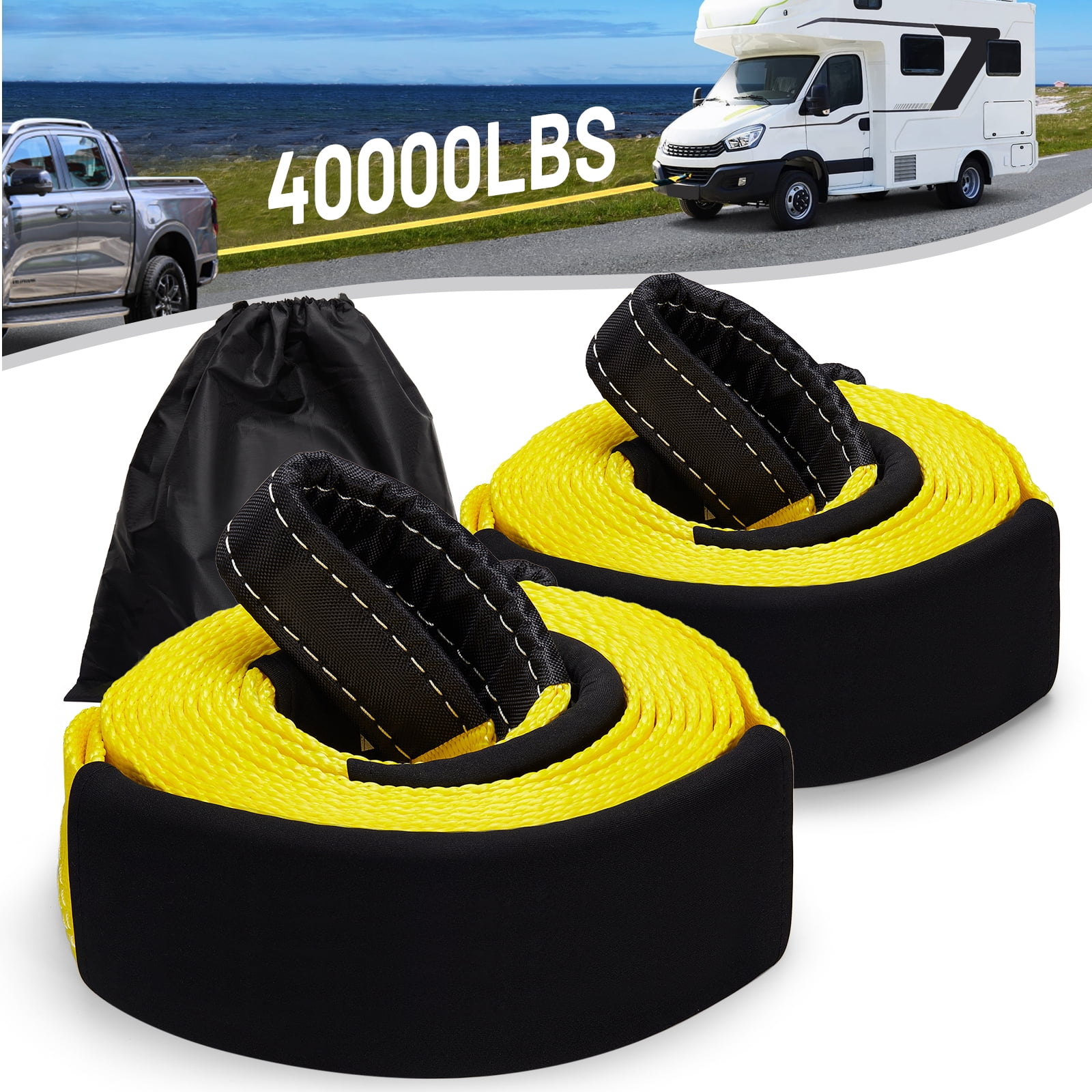 SPEEDWOW 2PCS Tow Strap, 3”x20Ft 40,000 lbs Heavy Duty Tow Rope with ...
