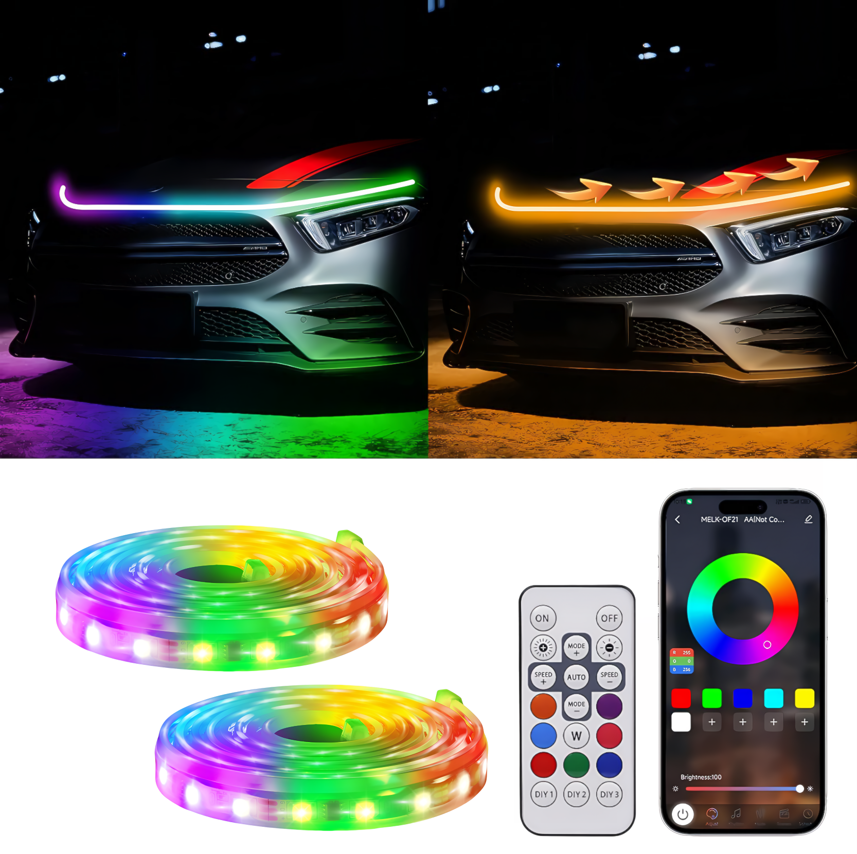 SPEEDWOW 71'' RGB LED Car Hood Light Strips, Dreamcolor Chasing ...