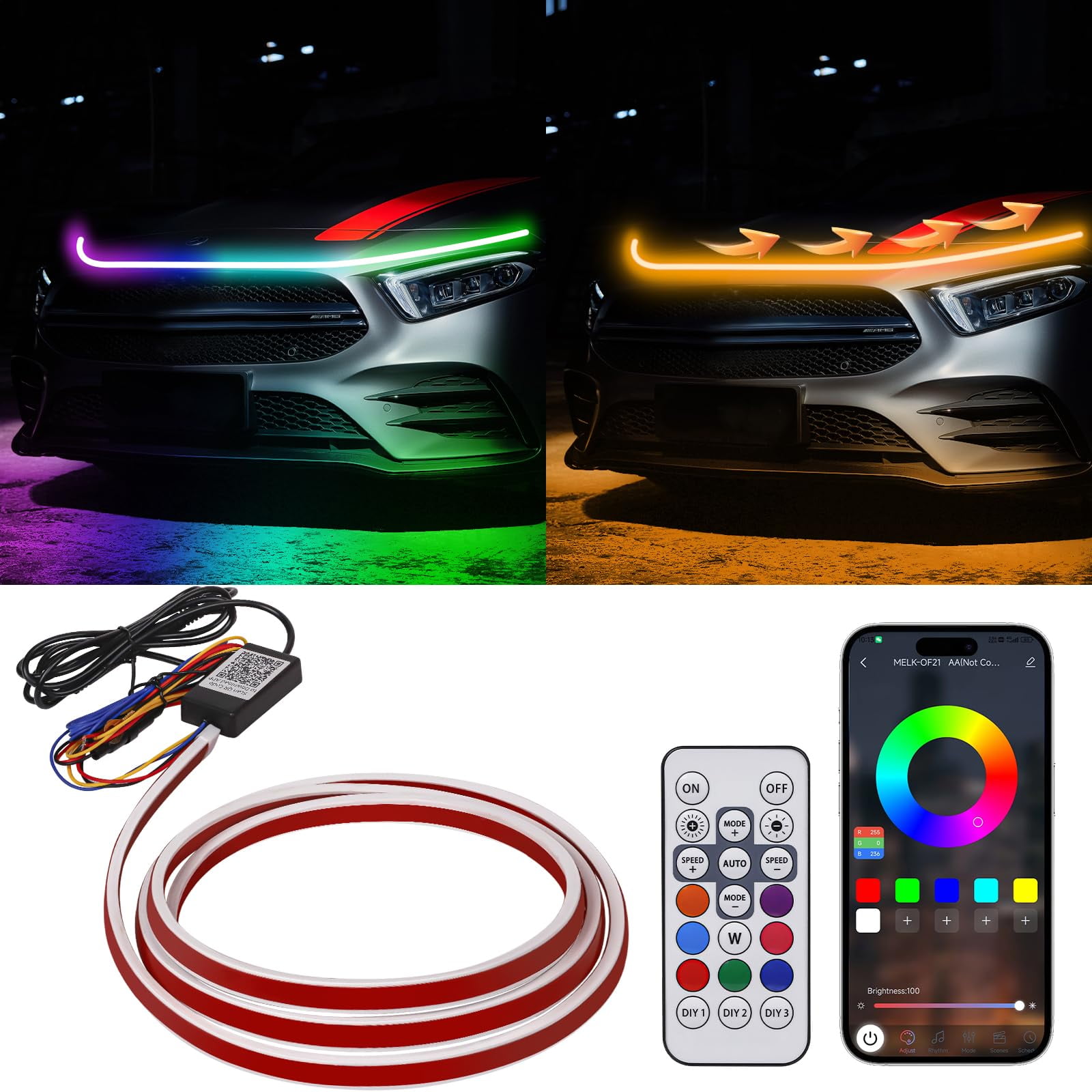 SPEEDWOW 79'' Car Hood LED Light Strips, Car Exterior Lights with ...