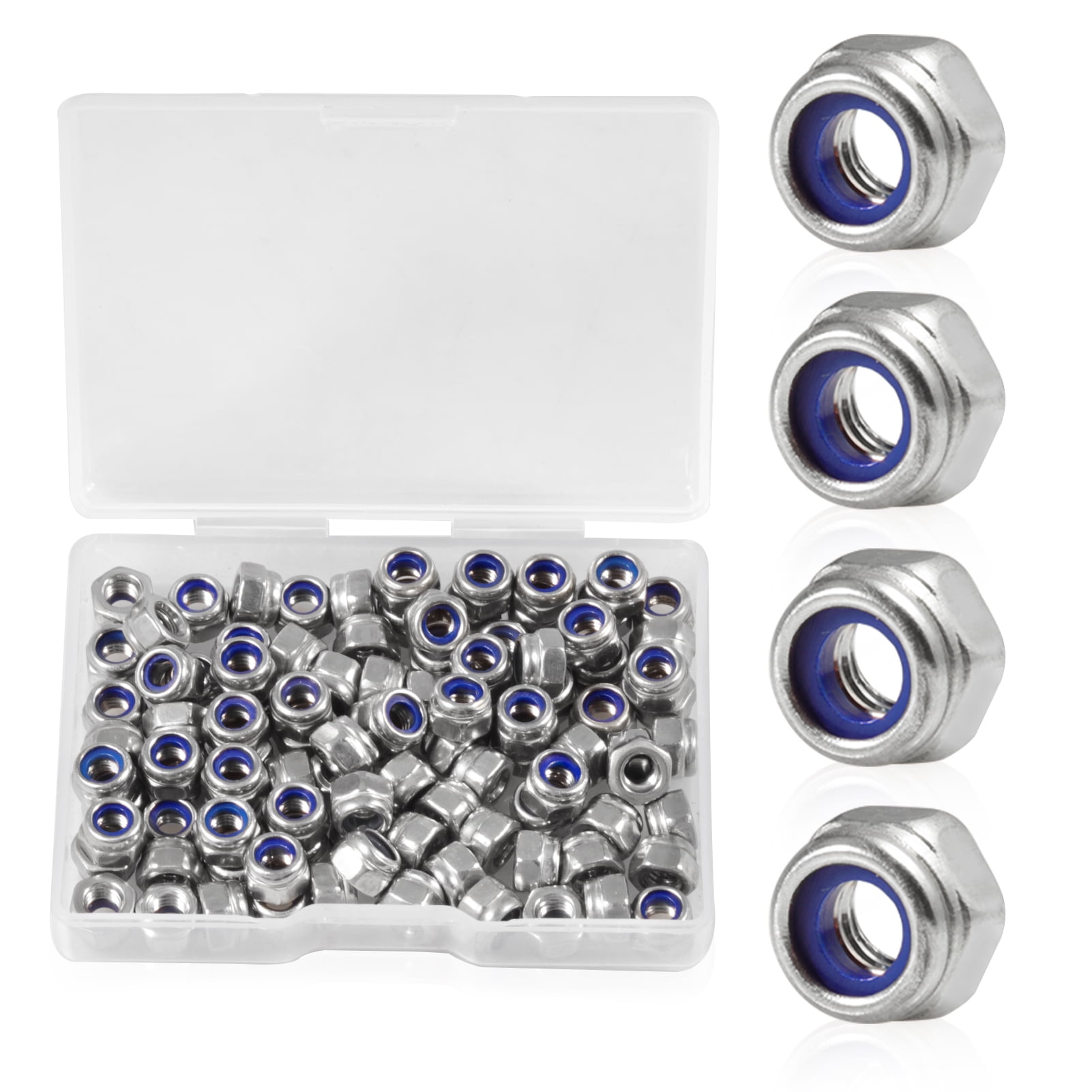SPEEDWOX 100 PCS M4 x 0.7mm Nylon Insert Nuts Locknuts, Self-locking Nut 304 Stainless Steel ...