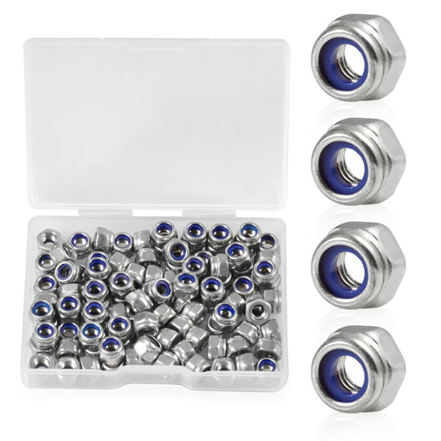 SPEEDWOX 100 PCS M4 x 0.7mm Nylon Insert Nuts Locknuts, Self-locking Nut 304 Stainless Steel ...