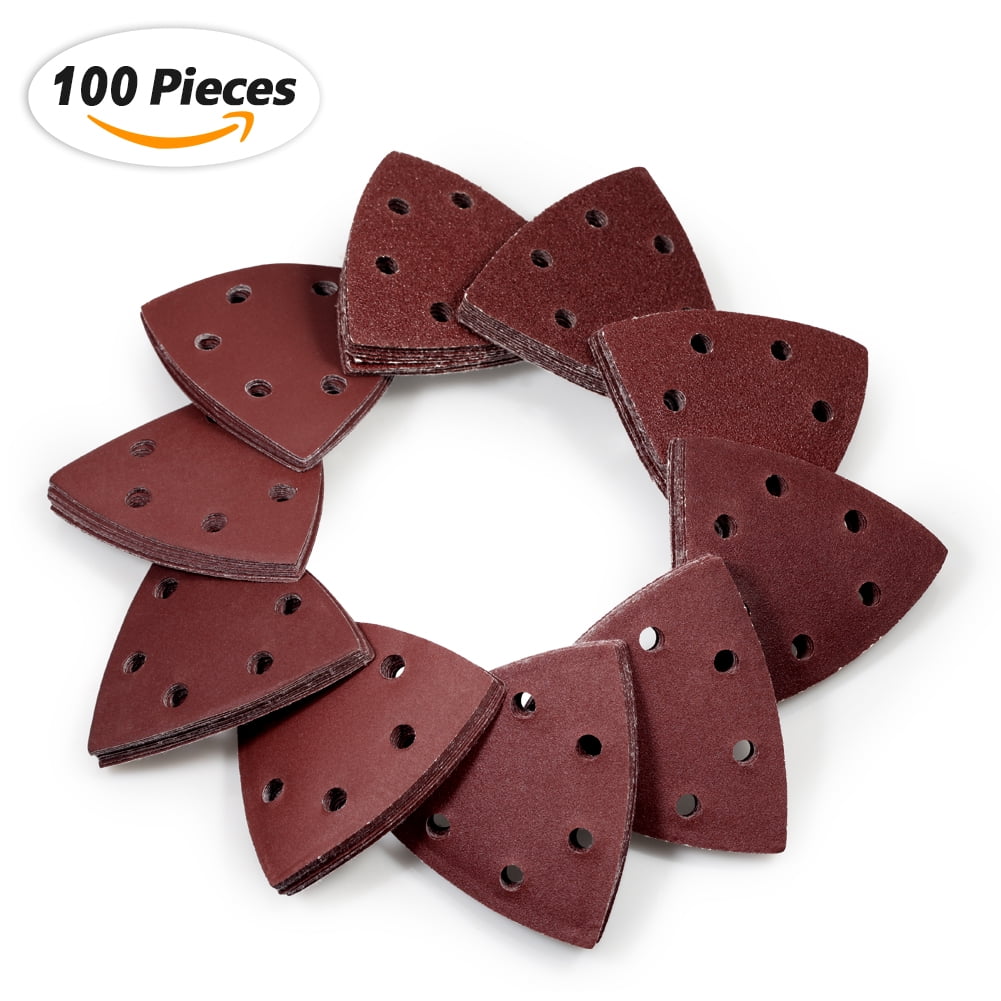SPEEDWOX 100 Pcs 3-1/2 Inches 90mm Triangle Sanding Paper Hook and Loop ...