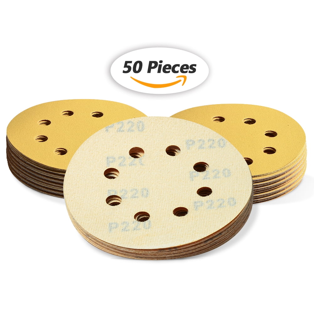 SPEEDWOX 50 Pcs 5 inch 8 Hole Sanding Discs 220 Grit Dustless Hook and ...