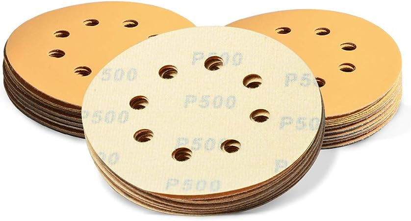 SPEEDWOX 50 Pcs 5 inch 8 Hole Sanding Discs 500 Grit Dustless Hook and ...