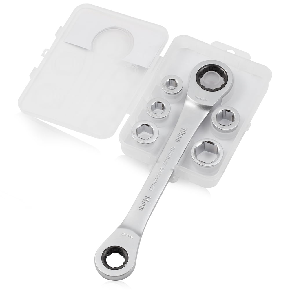 SPEEDWOX Socket Ratchet Wrench Set Metric 6 Pcs Set Double Box End Ratcheting Gear Spanner Heavy ...