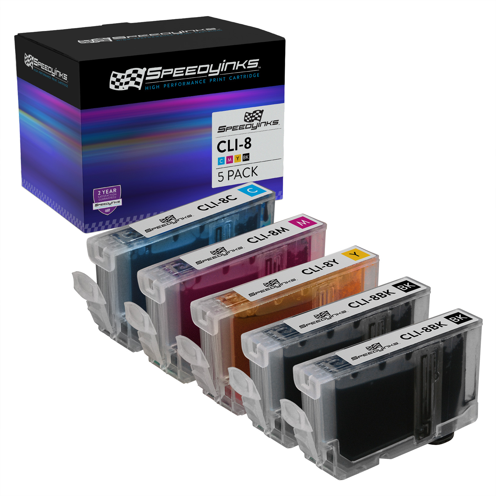 SPEEDYINKS Compatible Canon CLI-8 CLI8 Set of 5 Ink Cartridges 2x CLI8B Black, CLI8C Cyan, CLI8M ...
