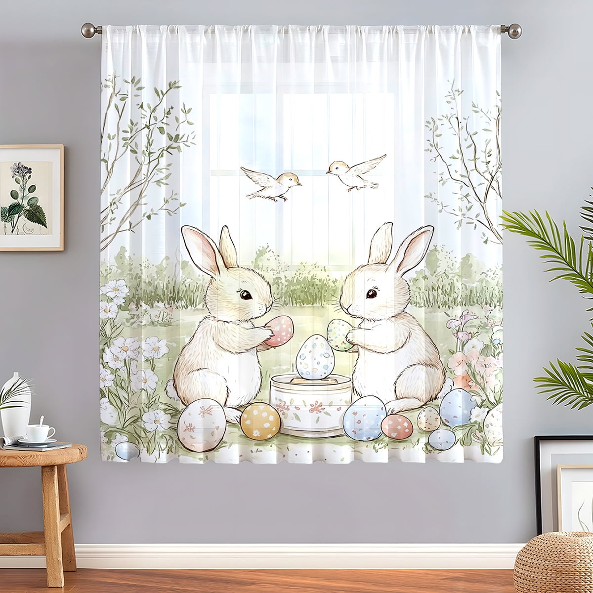 SPEKSEE 1Pc Botanical Flowers Sheer Curtain, Light Filtering Spring ...