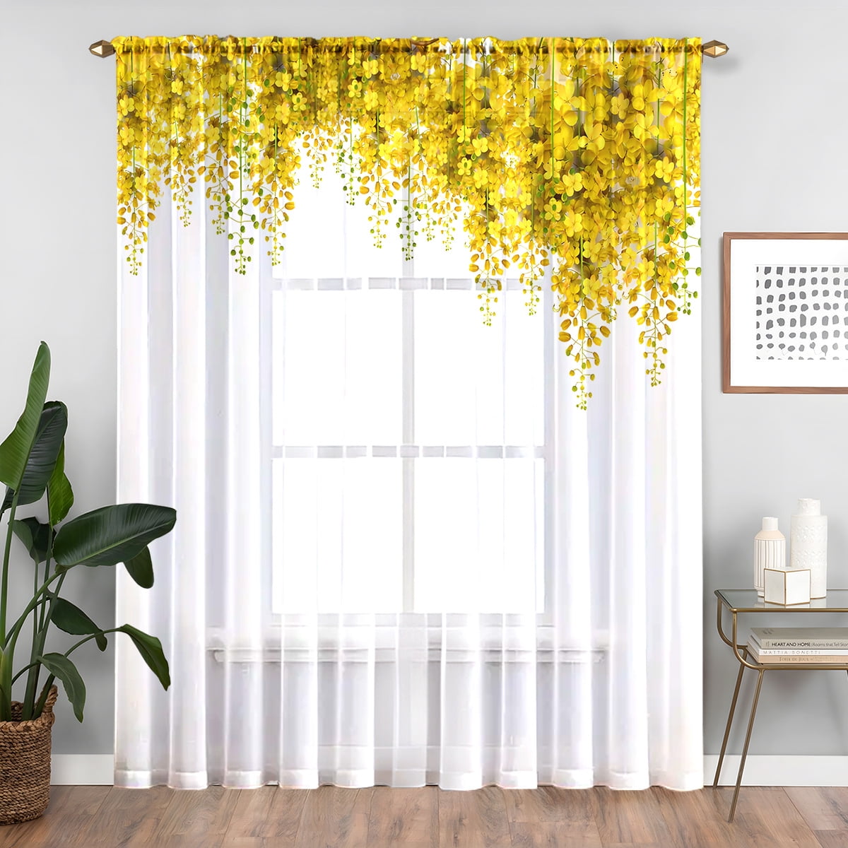 SPEKSEE 1Pc Sheer Curtain, Floral Colorful Flowers Rod Pocket Voile ...