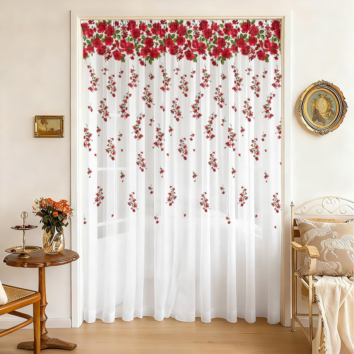 SPEKSEE 1Pc Sheer Curtains for Living Room, Lovers Red Heart Roses ...