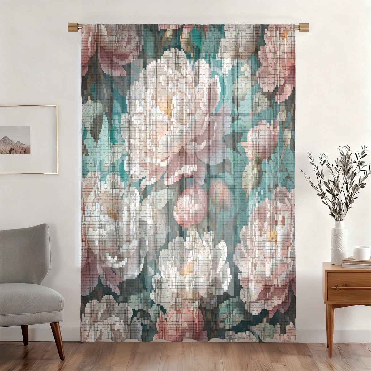 SPEKSEE 1Pc Watercolor Red Rose Leaf Curtain, Semi Sheer Light ...