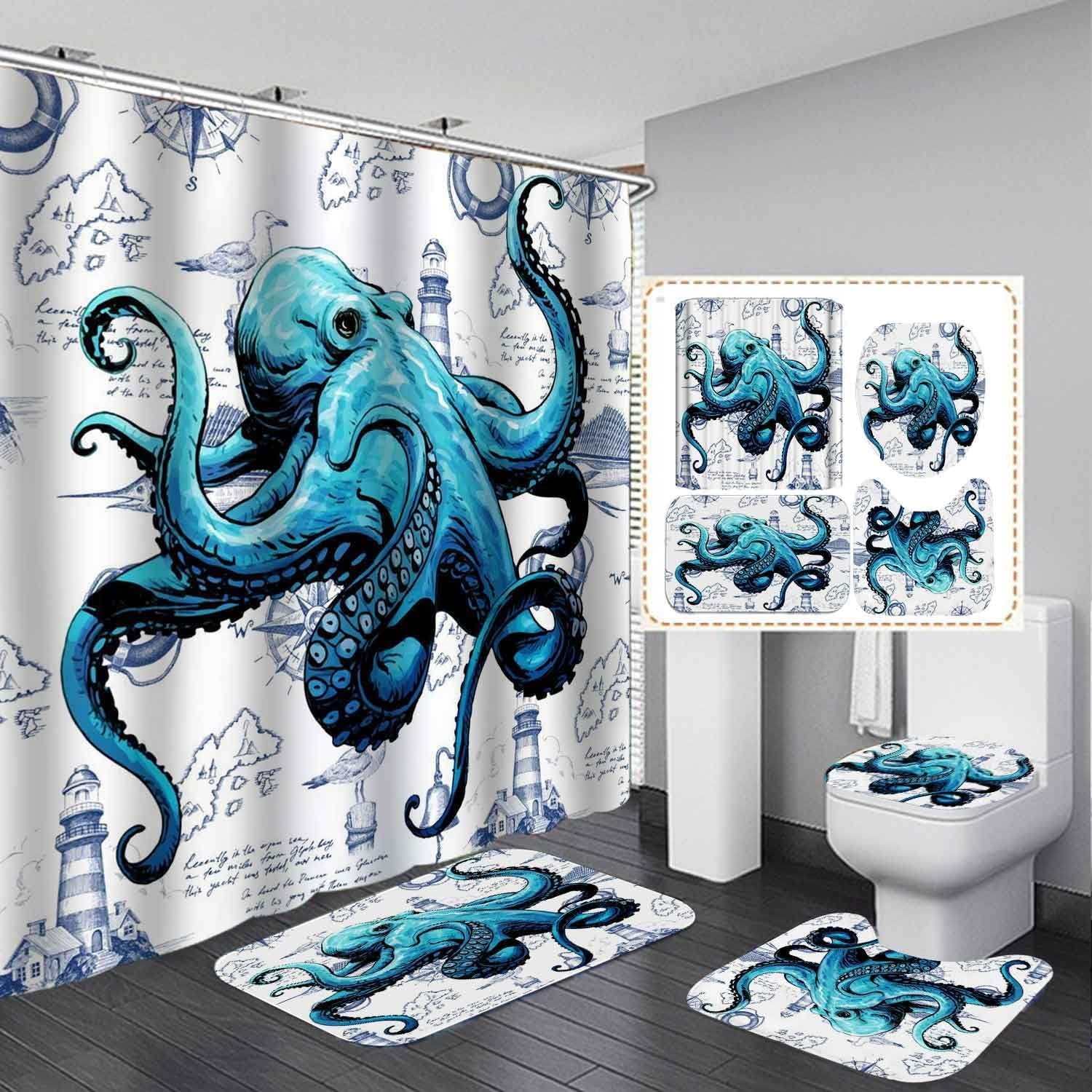 SPEKSEE 4Pcs Colorful Marine Life Bathroom Sets with Non Slip Rugs ...