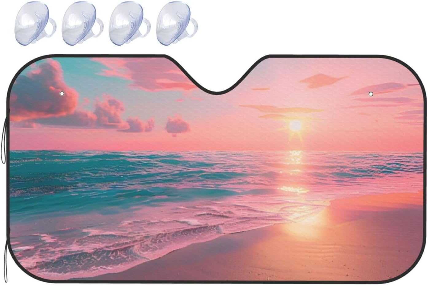SPEKSEE Car Front Windshield Sun Shade, Sunset Beach Sandy Design ...
