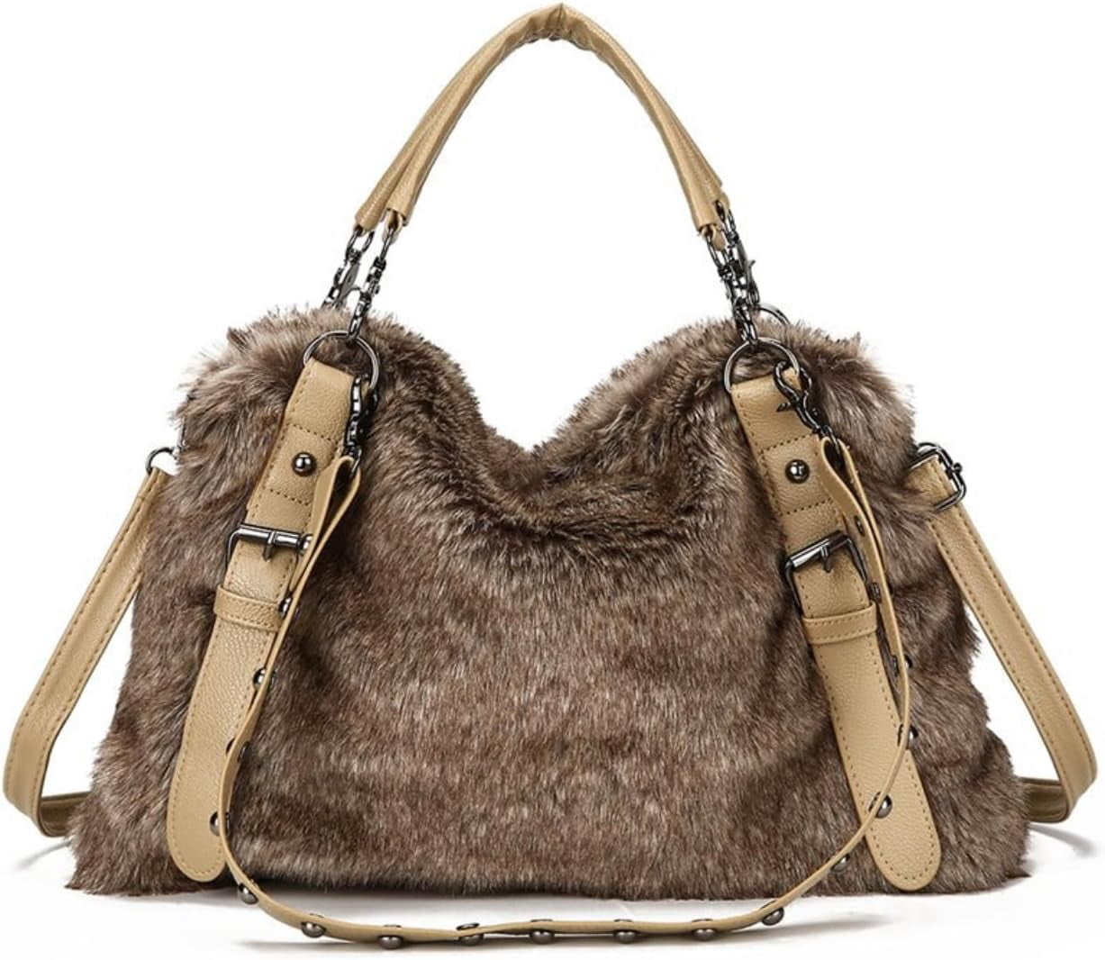 SPEKSEE Faux Fur Tote Bag for Women Fluffy Furry Y2k Streetwear Hobo ...