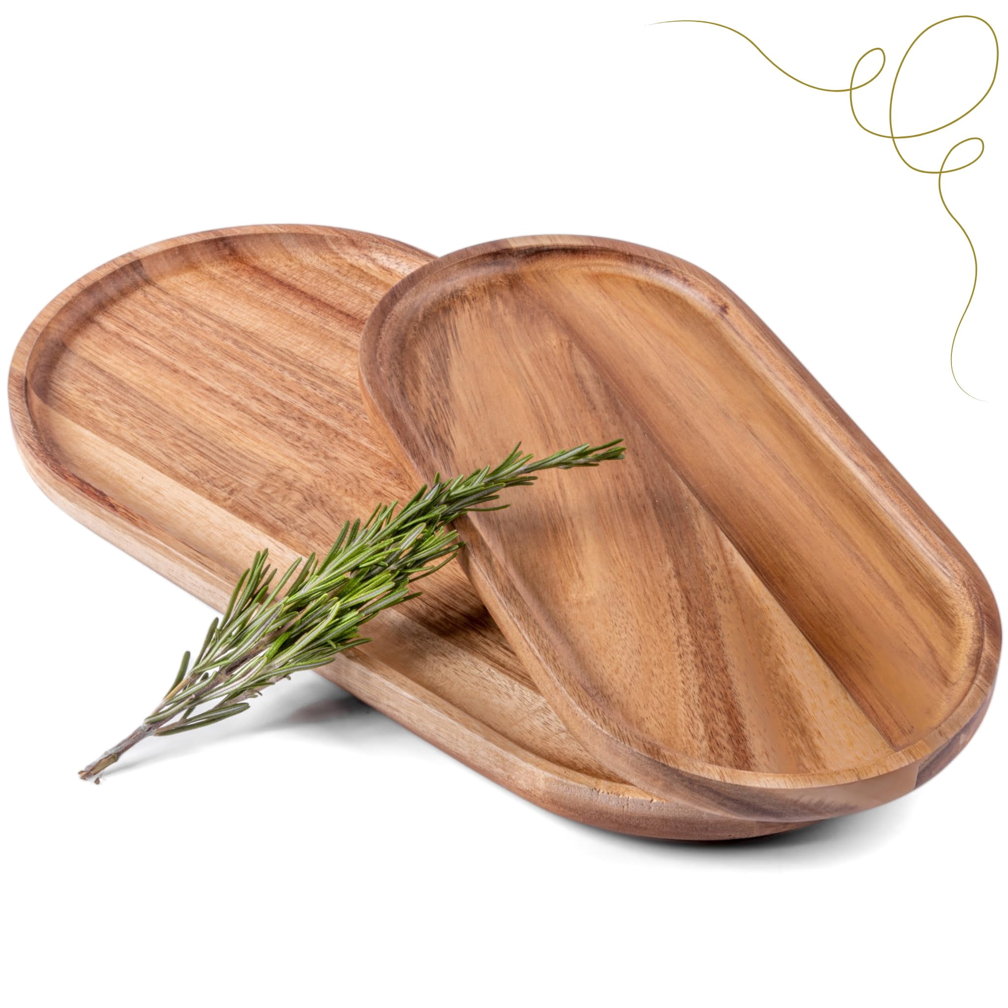 SPEShh Acacia Wooden Serving Trays Set of 2 - Rectangular Oval Shaped ...