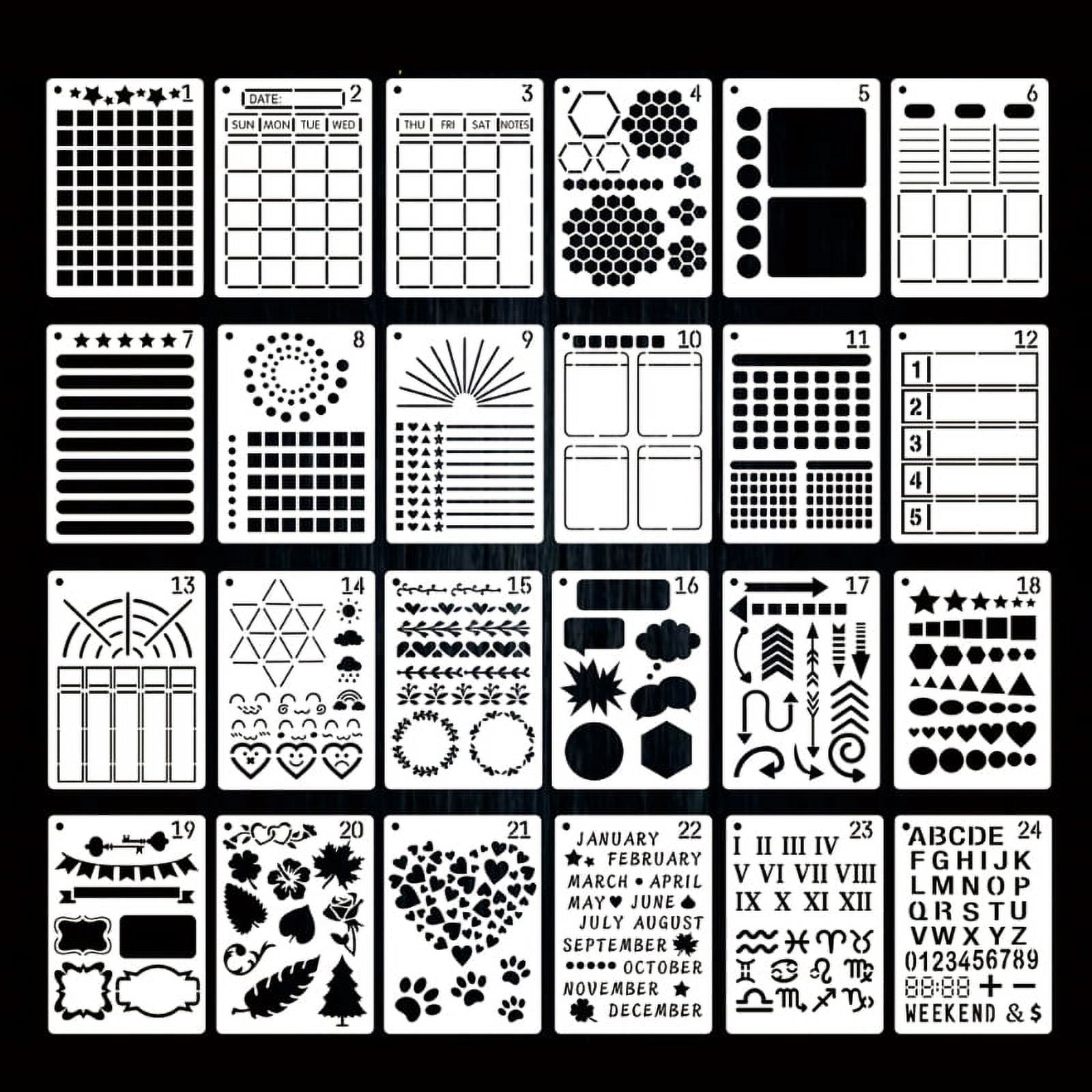 SPHET 24 Pack Journal Planner Stencils, Reusable Bullet Stencils Set ...
