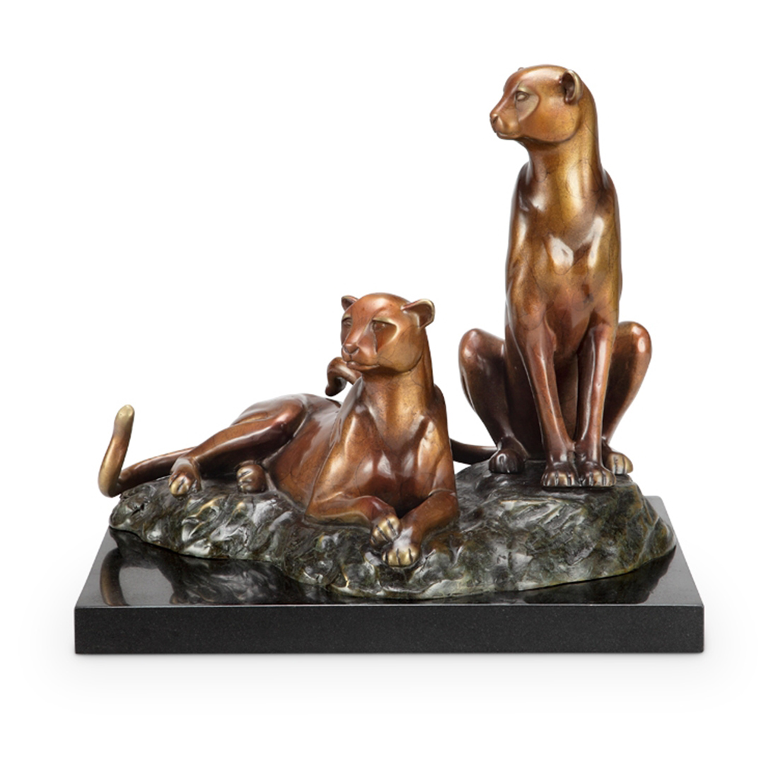 SPI Alert Hand Painted Brass Cheetah Couple Statue on Marble Base ...