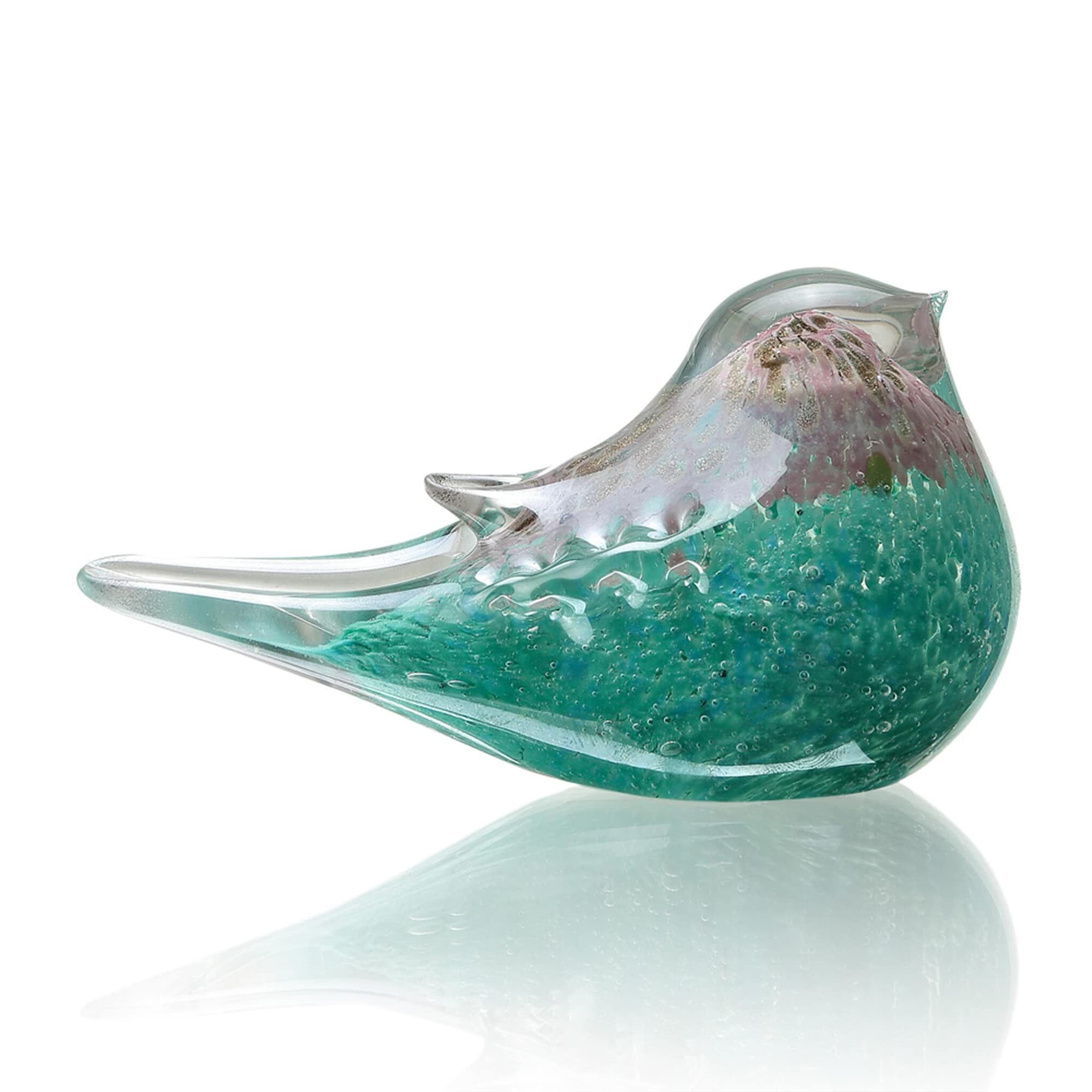 SPI Home 83021 Silver and Teal Blue Bird 3 x 5 Art Glass Table Top ...