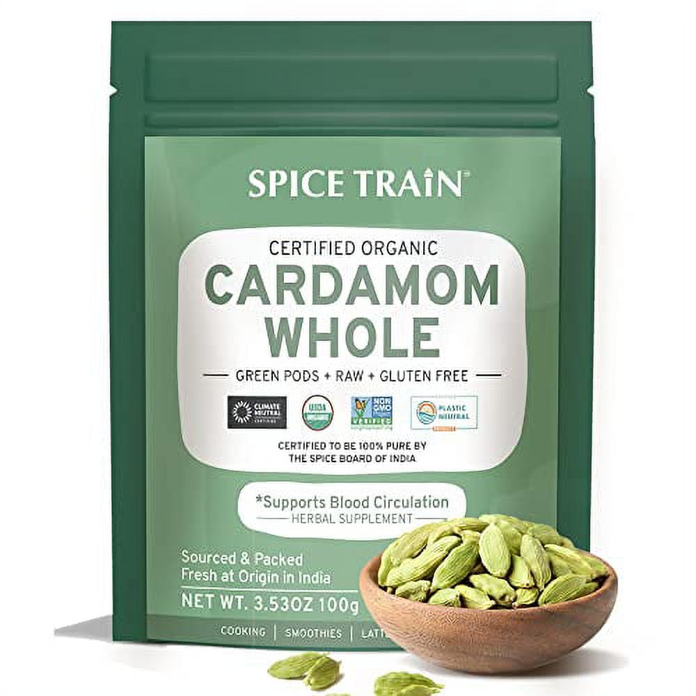 SPICE TRAIN, Green Cardamom Whole Pods (100g/ 3.53oz) 200+ Servings | Large size Green Elaichi ...