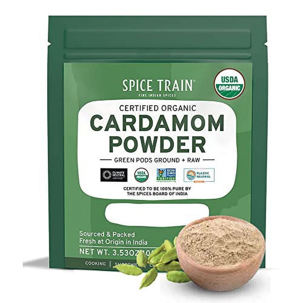 SPICE TRAIN, Organic Cardamom Powder (100g/3.53oz) USDA Organic, Non-GMO & 100% Raw Ground ...