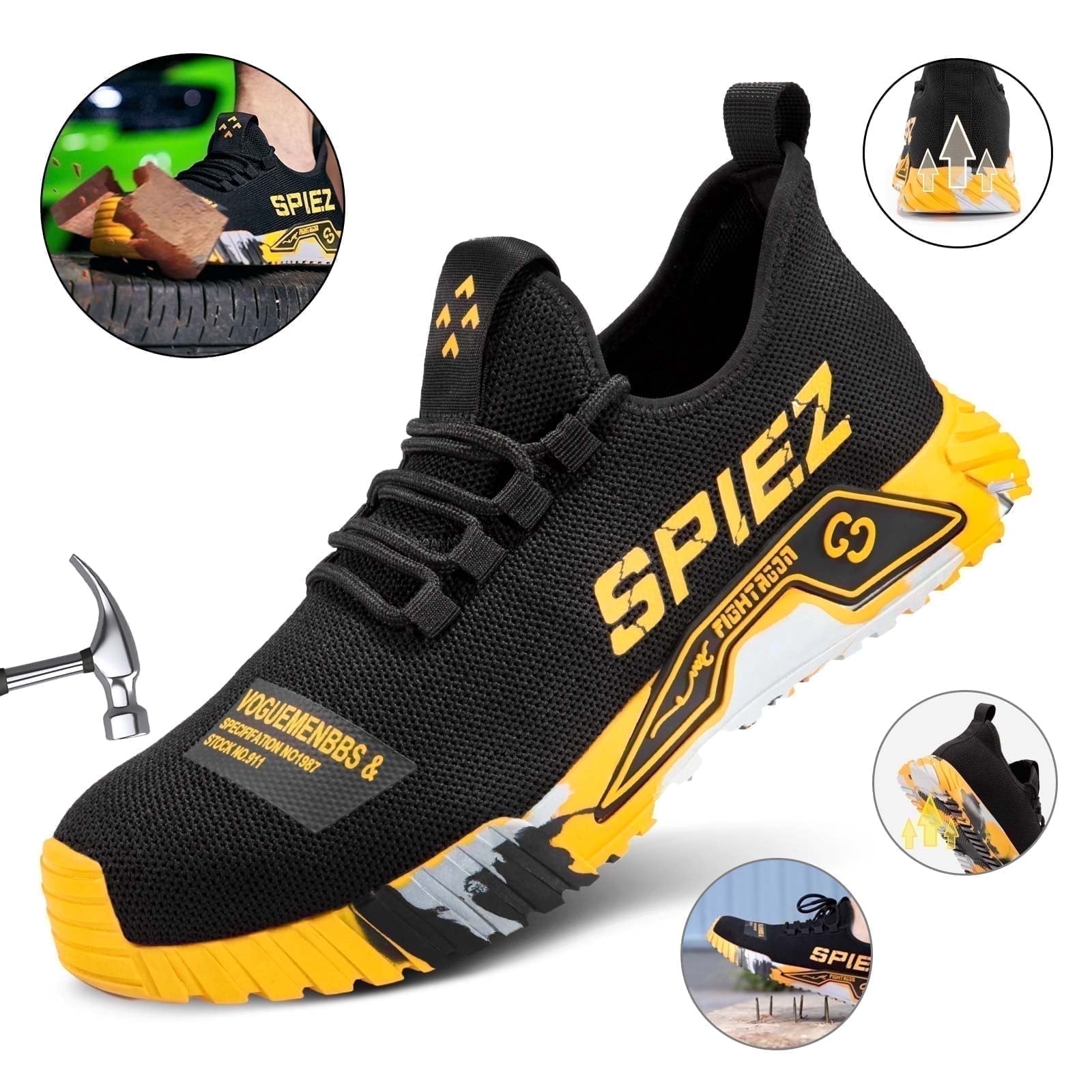 SPIEZ Safety Shoes for Men, Steel Toe, Puncture-Resistant Kevlar ...