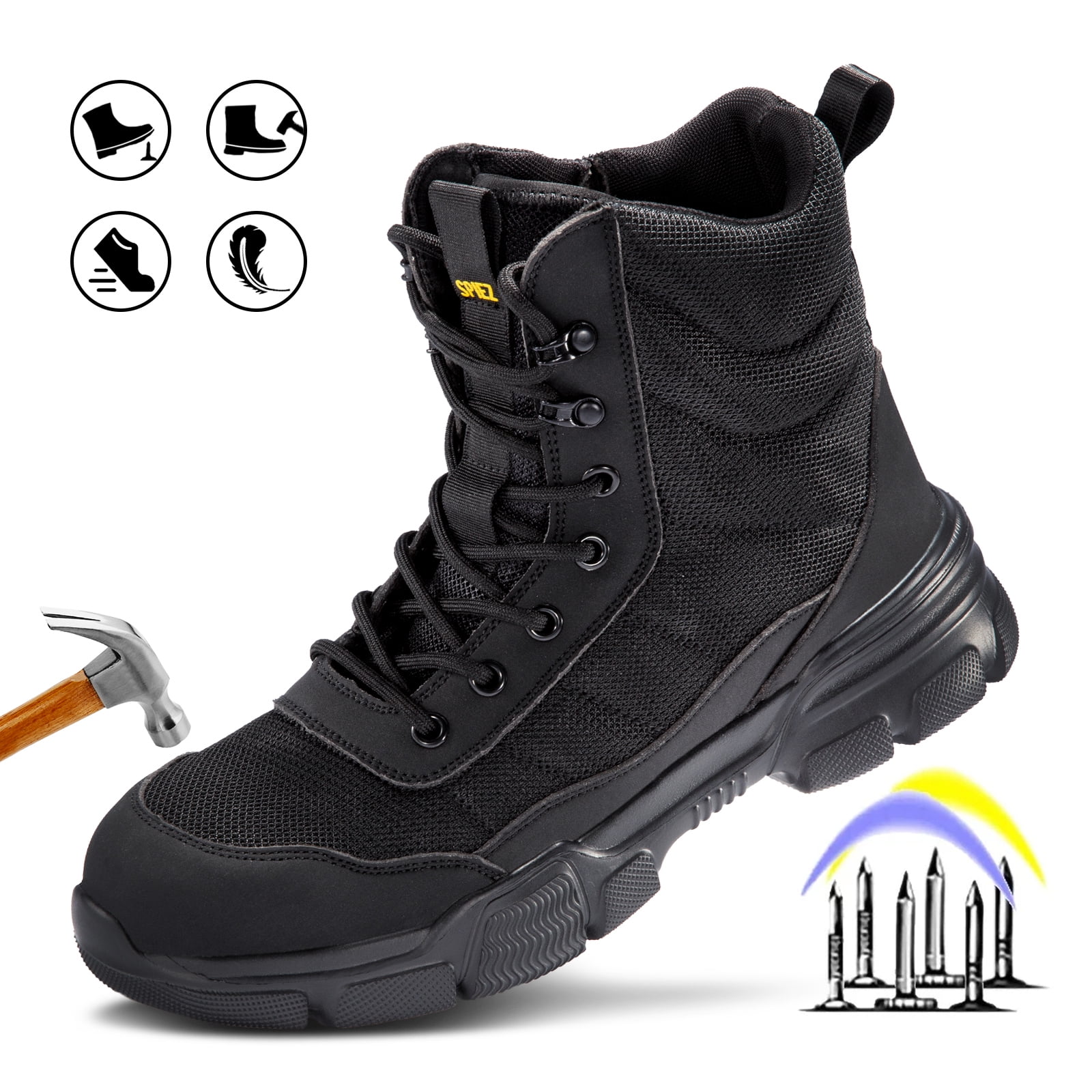 SPIEZ Steel Toe Work Shoes for Men Comfortable Indestructible Men's ...