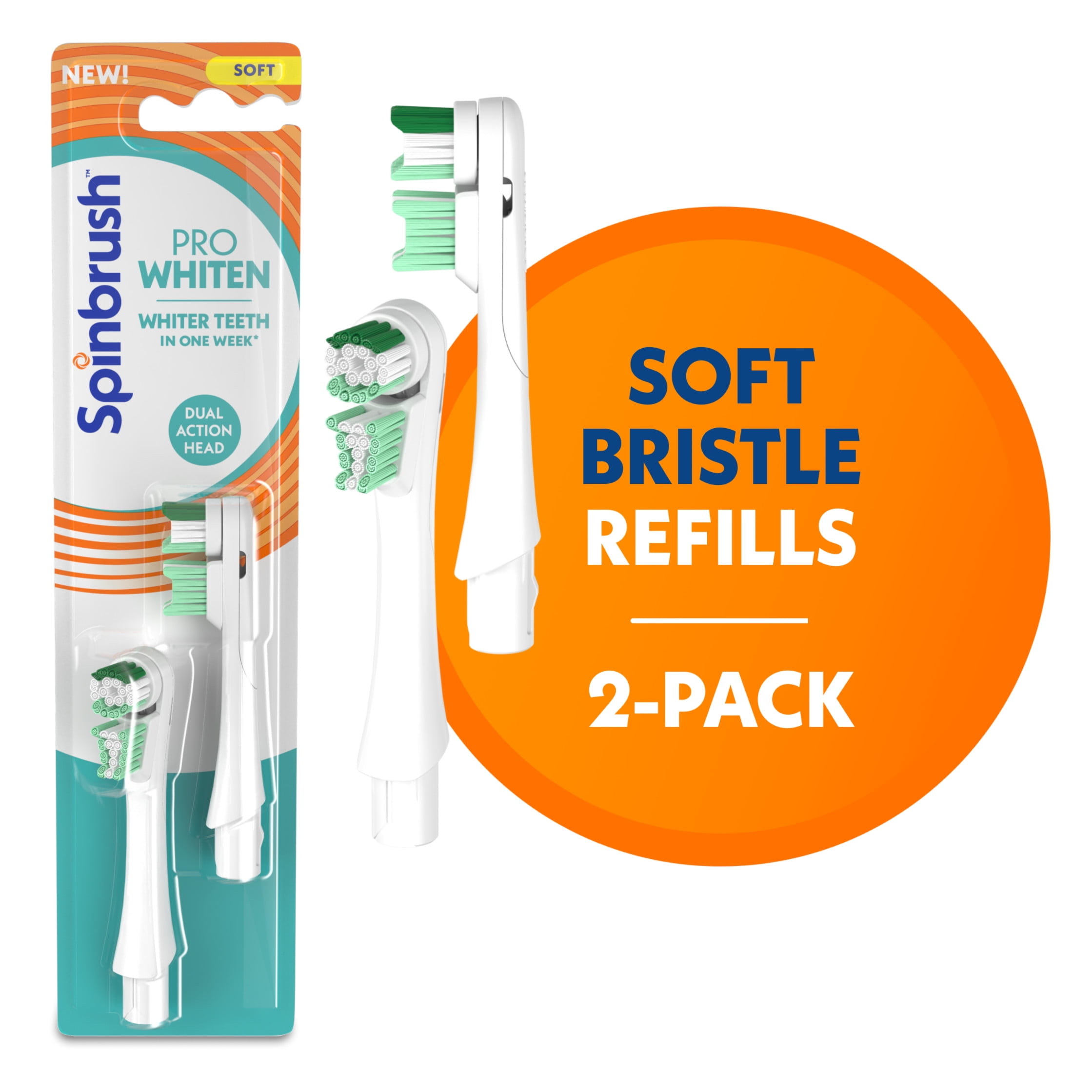 Spinbrush NEW PRO WHITEN Replacement Heads, Electric Toothbrush Refills ...