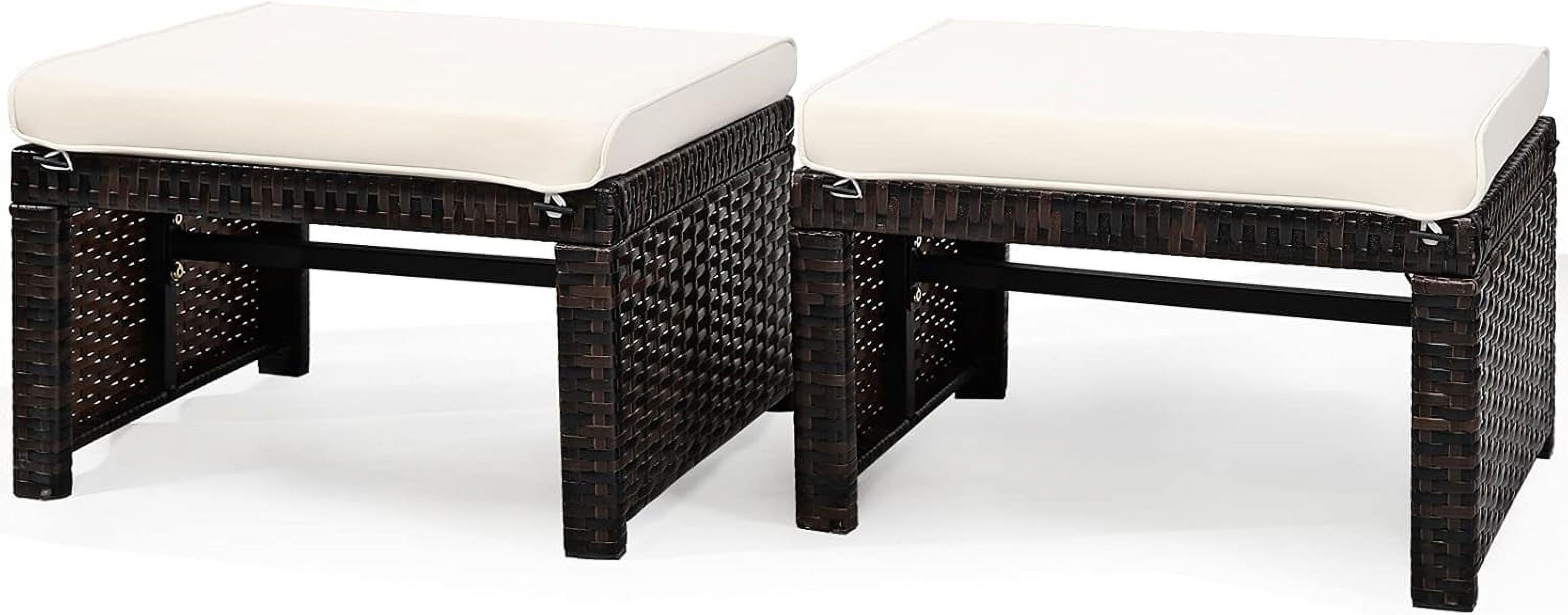 SPITEZ 2 Pieces Patio Rattan Ottomans, All Weather Outdoor Footstool ...