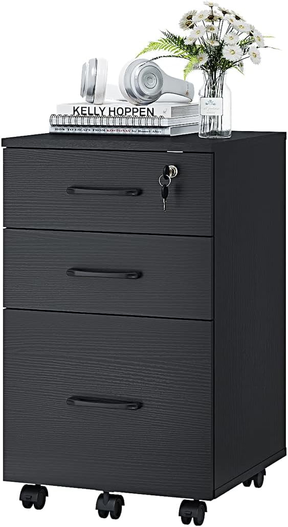 SPITEZ 3 Drawer Wood Mobile File Cabinet, Under Desk Storage Drawers ...