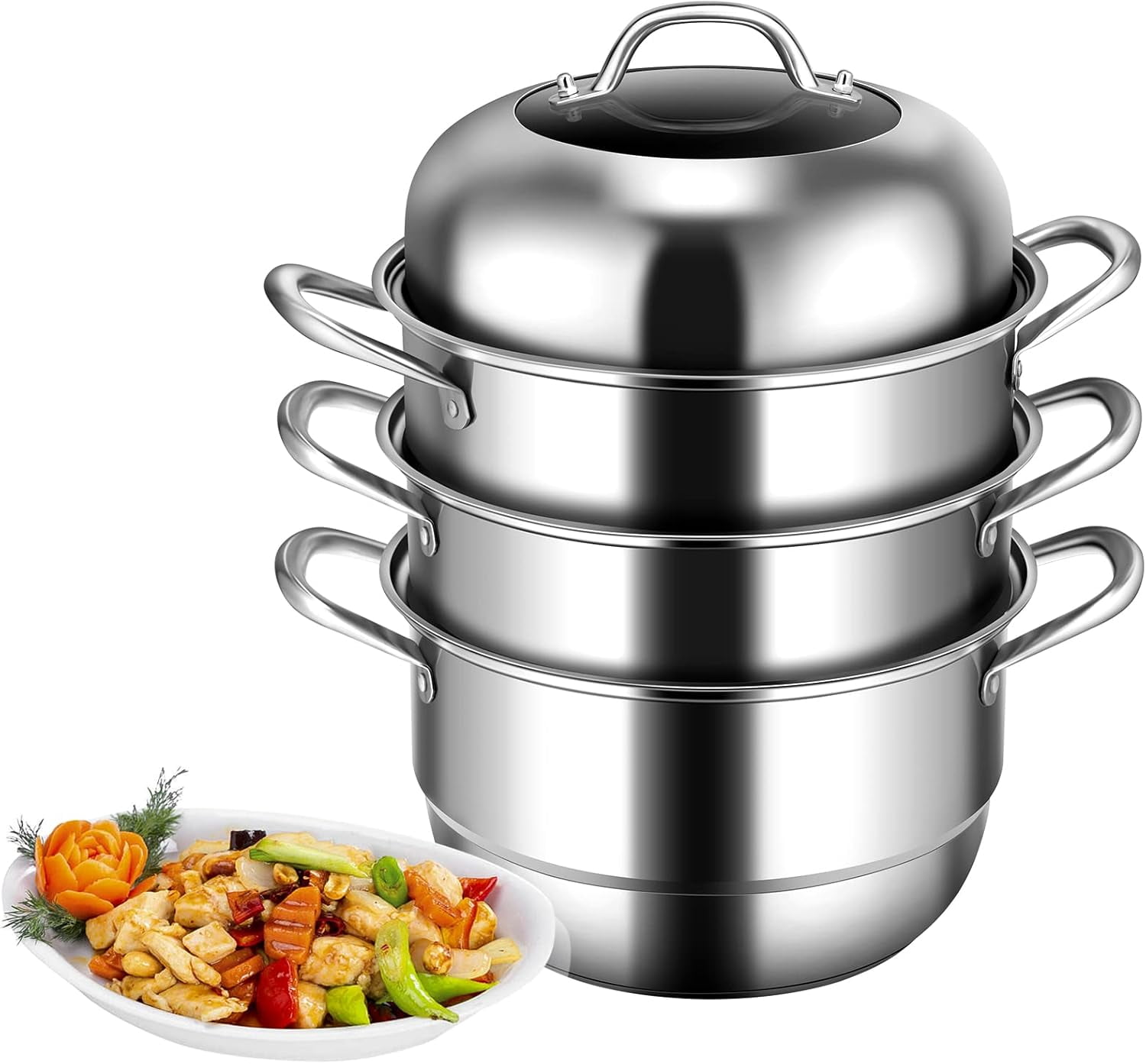 SPITEZ 3-Tier Stainless Steel Steamer Pot, 11" Multi-Layer Cooking Pot ...