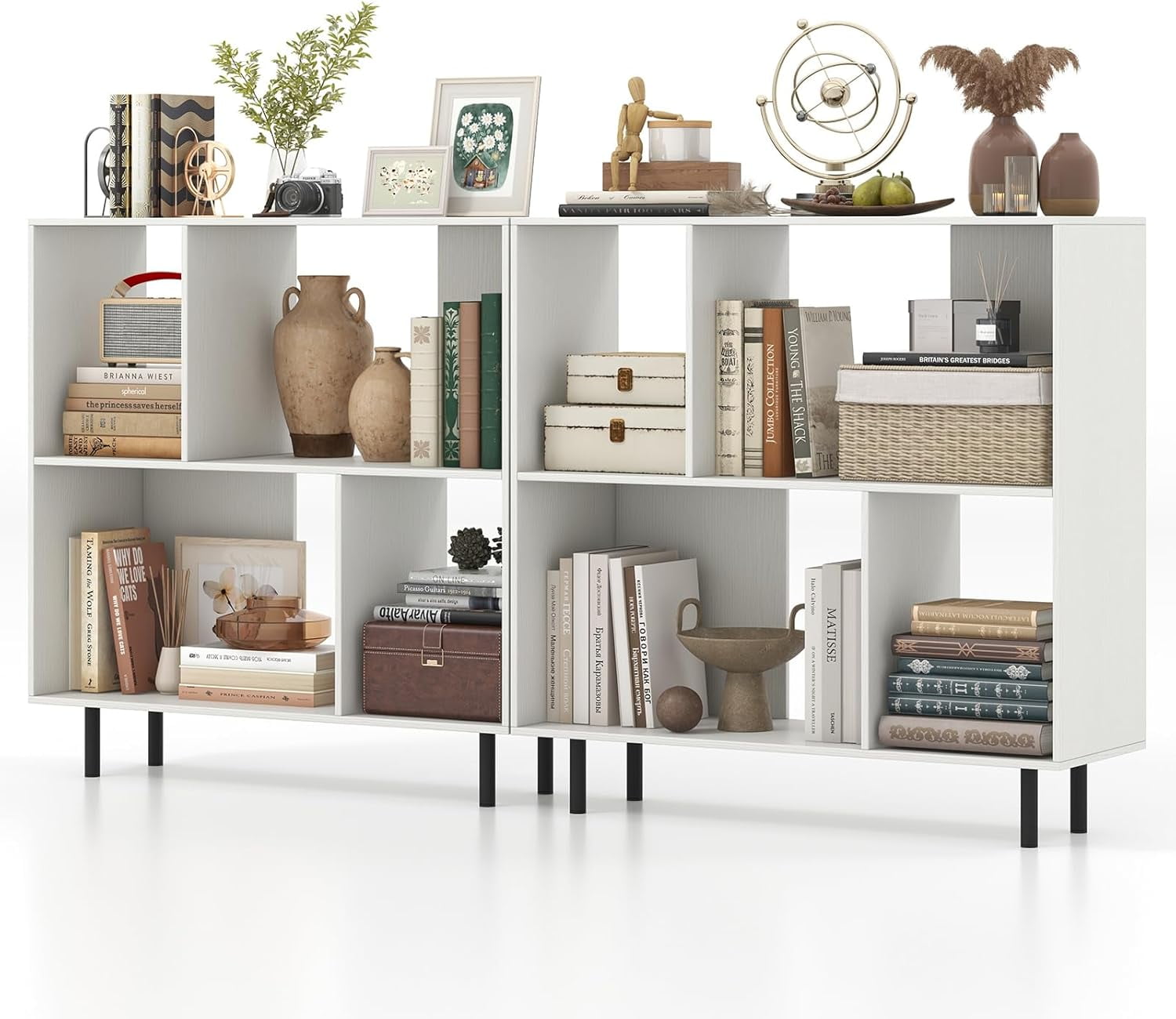 SPITEZ 4 Cubby Open Bookcase, 3-Tier Freestanding Bookshelf with ...