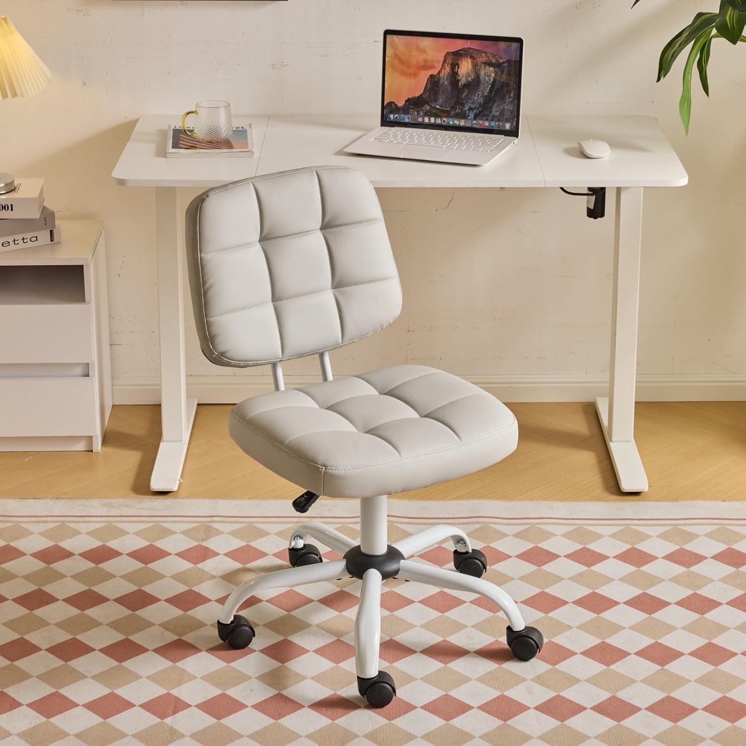 SPITEZ Compact Small Desk Chair, Cute Armless Chair with Wheels, Vanity ...