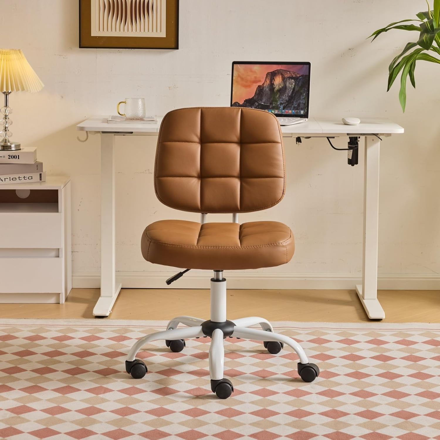 SPITEZ Compact Small Desk Chair, Cute Armless Chair with Wheels, Vanity ...