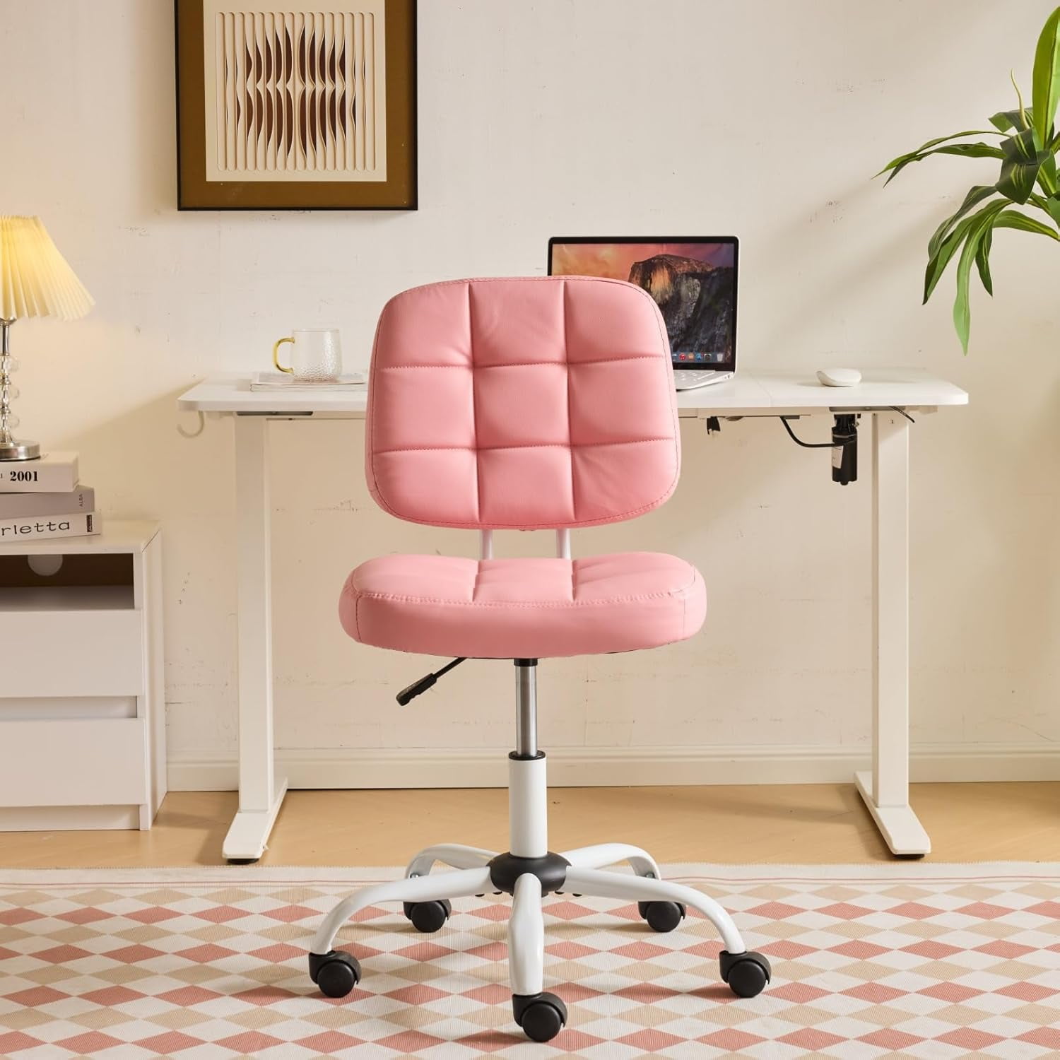 SPITEZ Compact Small Desk Chair, Cute Armless Chair with Wheels, Vanity ...