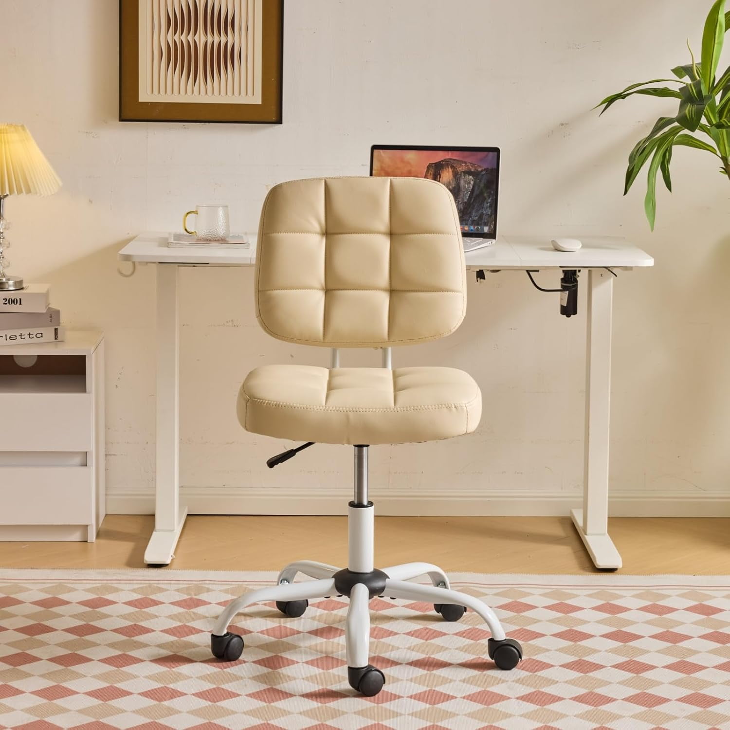 SPITEZ Compact Small Desk Chair, Cute Armless Chair with Wheels, Vanity ...
