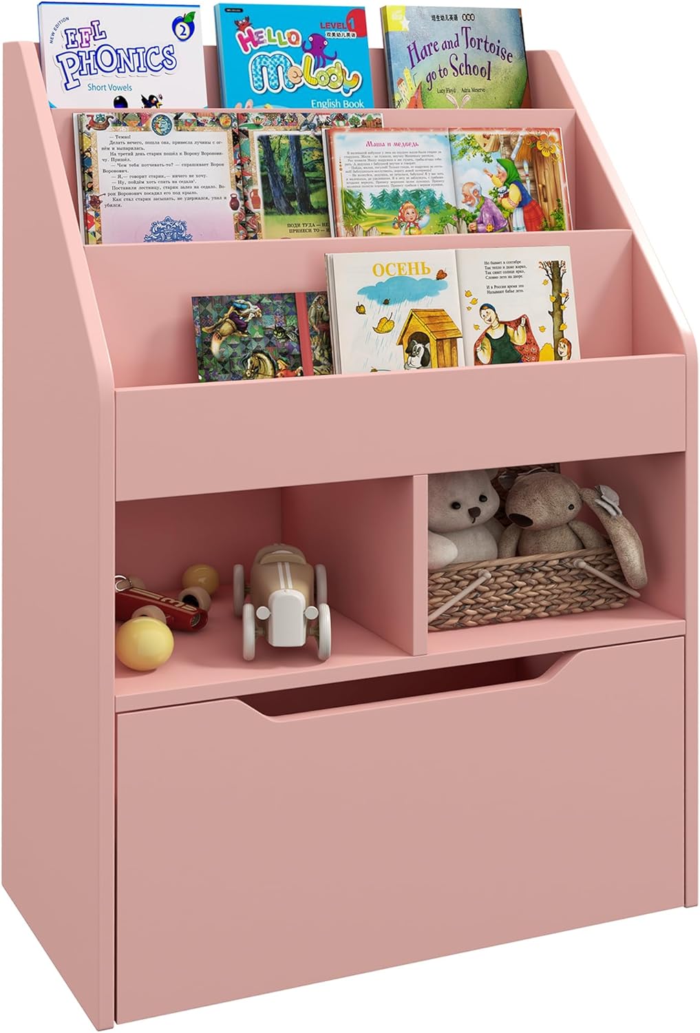 SPITEZ Kids Bookcase Multi-Shelf Rack Organizer with Storage Drawer for ...