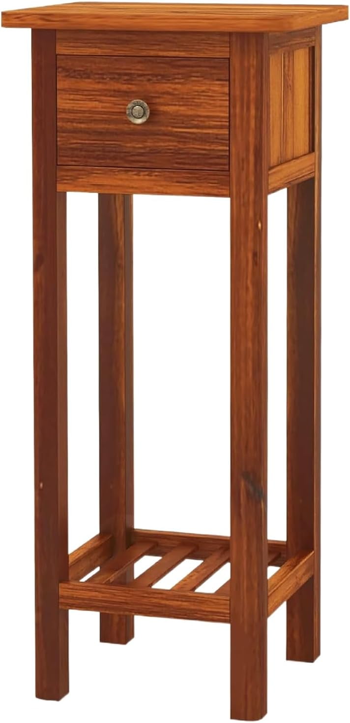 SPITEZ Tall End Table, Narrow Side Table with Drawer and Shelf, Acacia ...