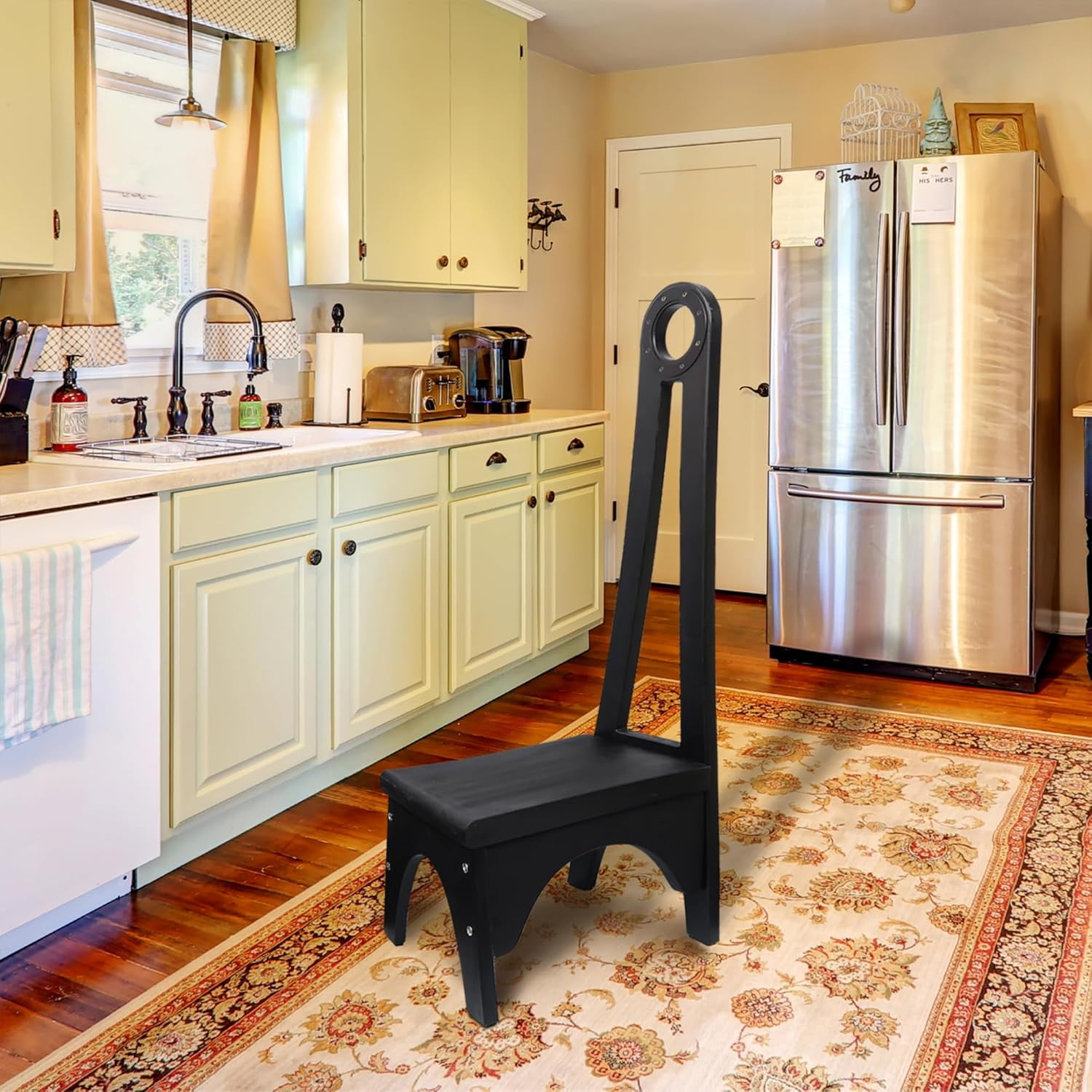 SPITEZ Wooden Step Stool with Tall Handle, One Step Stool for Adults ...