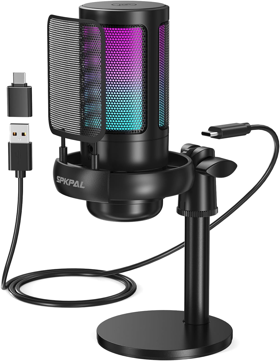 SPKPAL USB Microphone for PC, Gaming Microphone with RGB Light, Mute ...