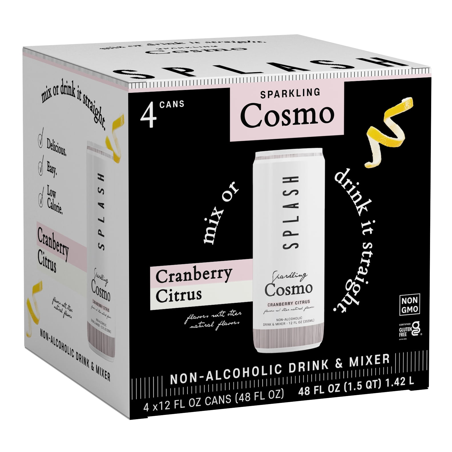 SPLASH Sparkling Cosmo Cocktail Mixer, 12 Fl Oz, 4-Pack (Non-Alcoholic ...